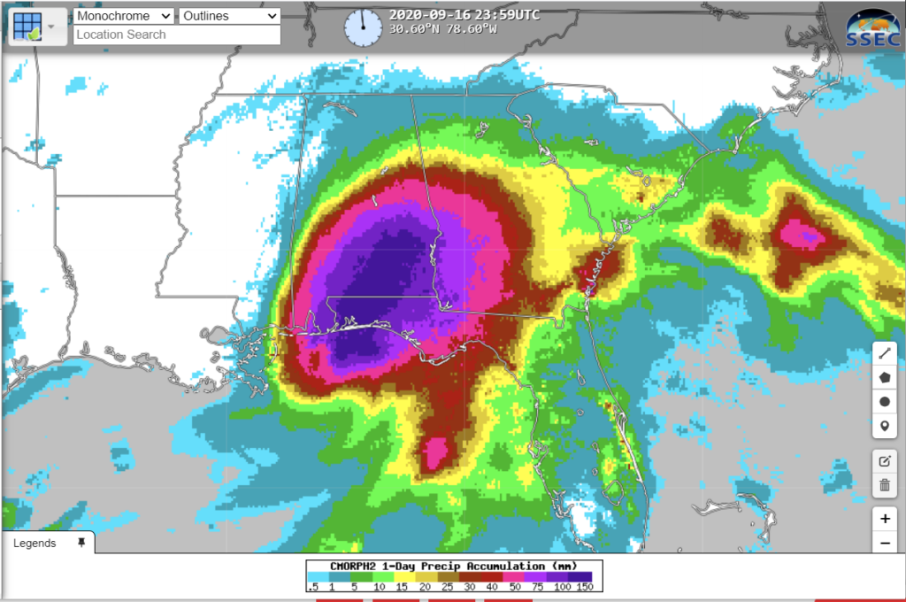 CMORPH estimates of hourly (and daily) rainfall with Sally — CIMSS ...